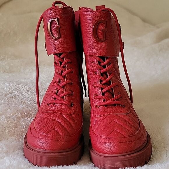 Guess | Shoes | Guess Combat Boots Red Quilted Lug Sole Buckles Size 85 ...